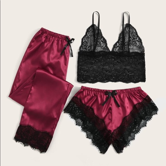 Intimates & Sleepwear | New Red Satin Silklike Lace Pajama Set | Poshmark